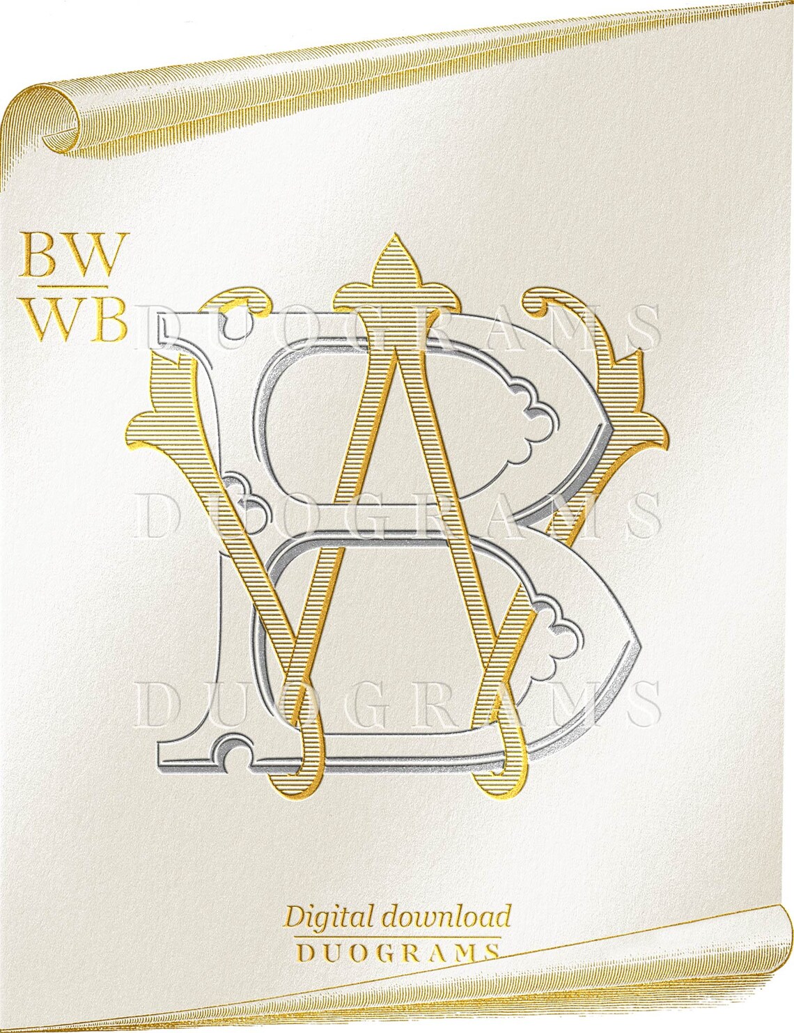 BW WB Wedding Monogram Logo Design SVG 2-letters Monogram B W Digital ...