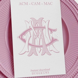3 Letter Wedding Monogram Logo ACM or MCA or CMA Interlocking Monogram ...