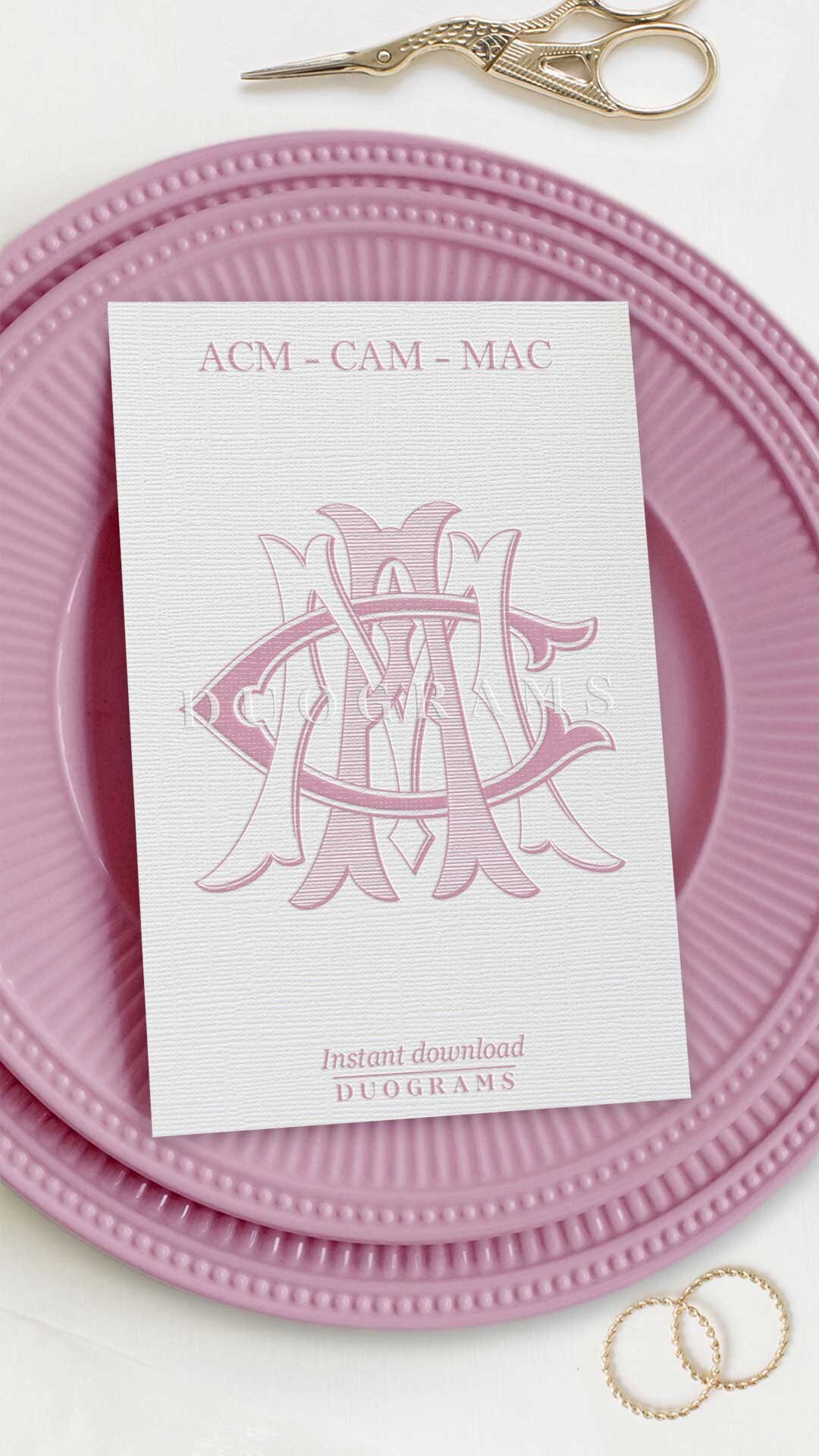 3 Letter Wedding Monogram Logo ACM or MCA or CMA Interlocking Monogram ...