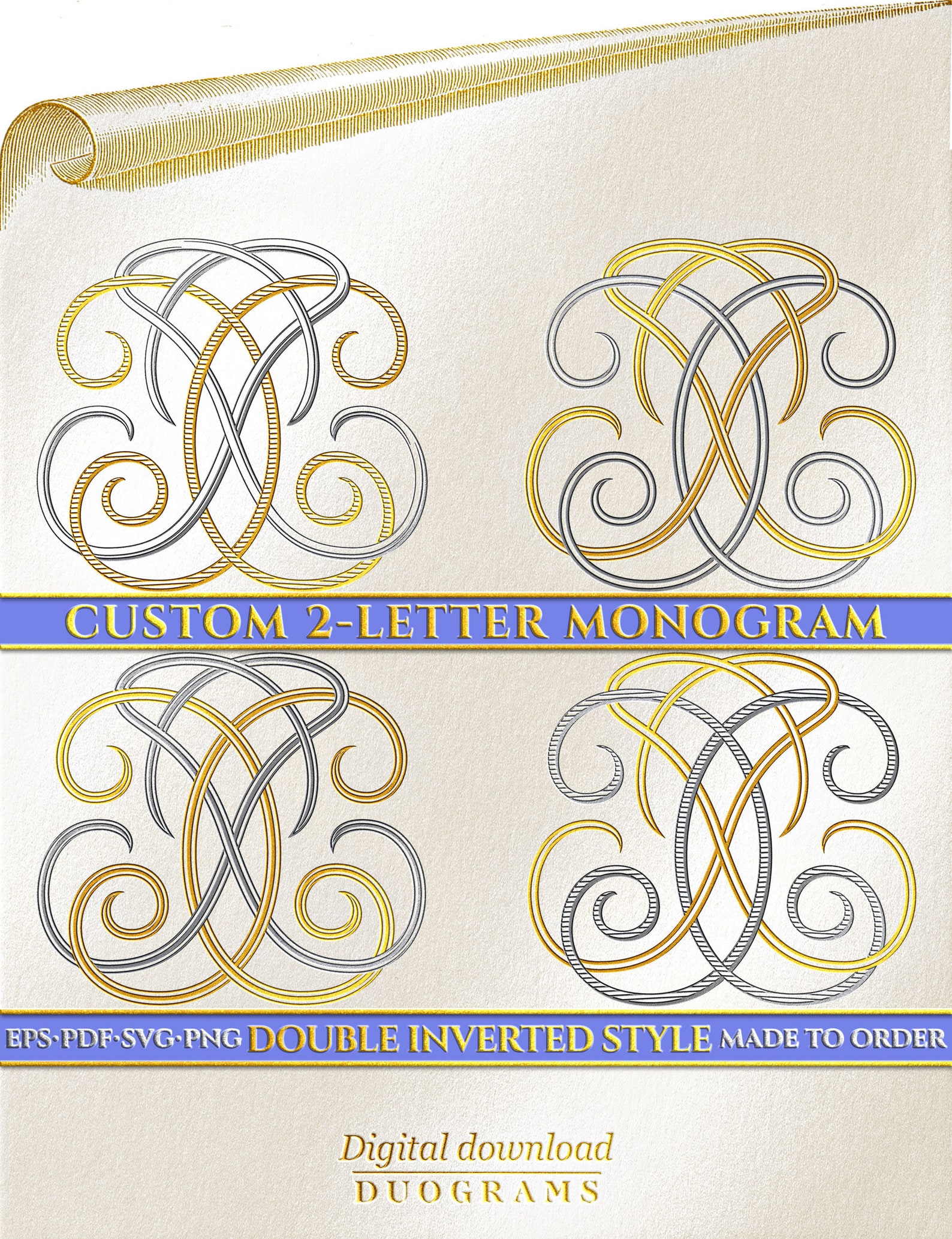 Custom 2 Letter Wedding Monogram Logo | Personalized Wedding Two Letter ...