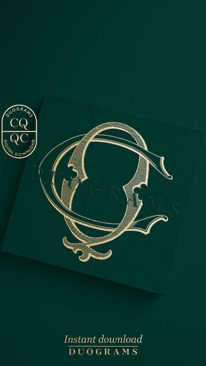 Wedding Monogram CQ QC Two Letter Monogram Logo Design C Q Wedding ...