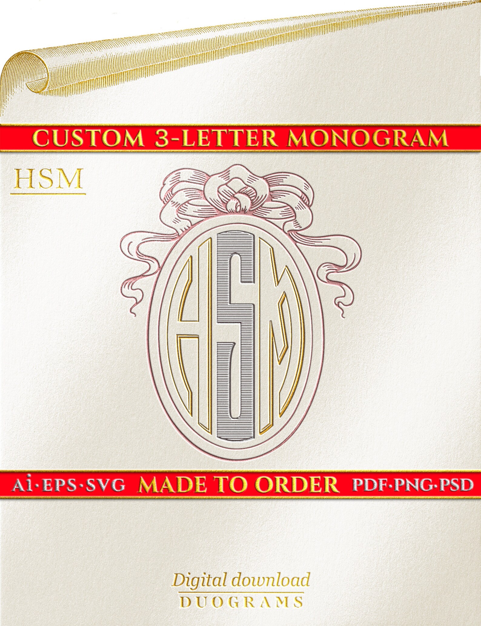 Three Letter Monogram, Bow Monogram, Custom Wedding Monogram Logo SVG ...