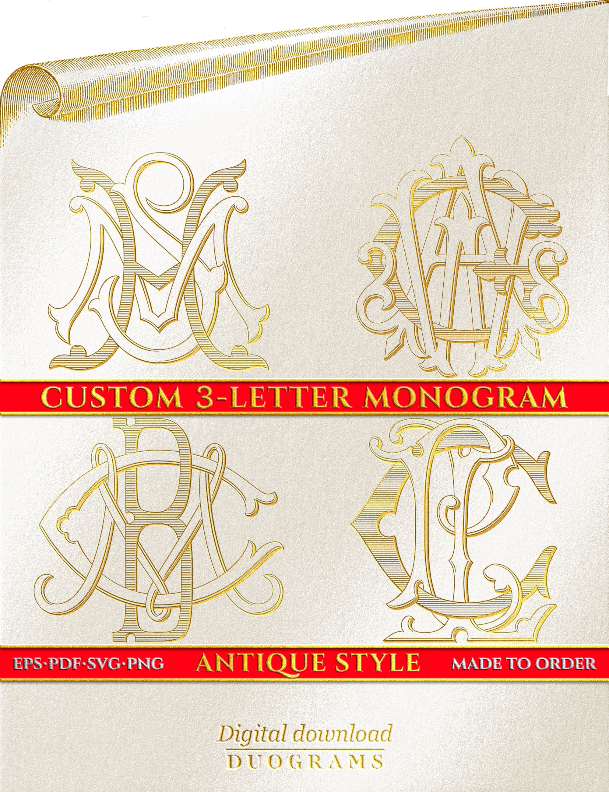 Custom 3-letter Monogram Logo Personalized Three Letter Wedding ...