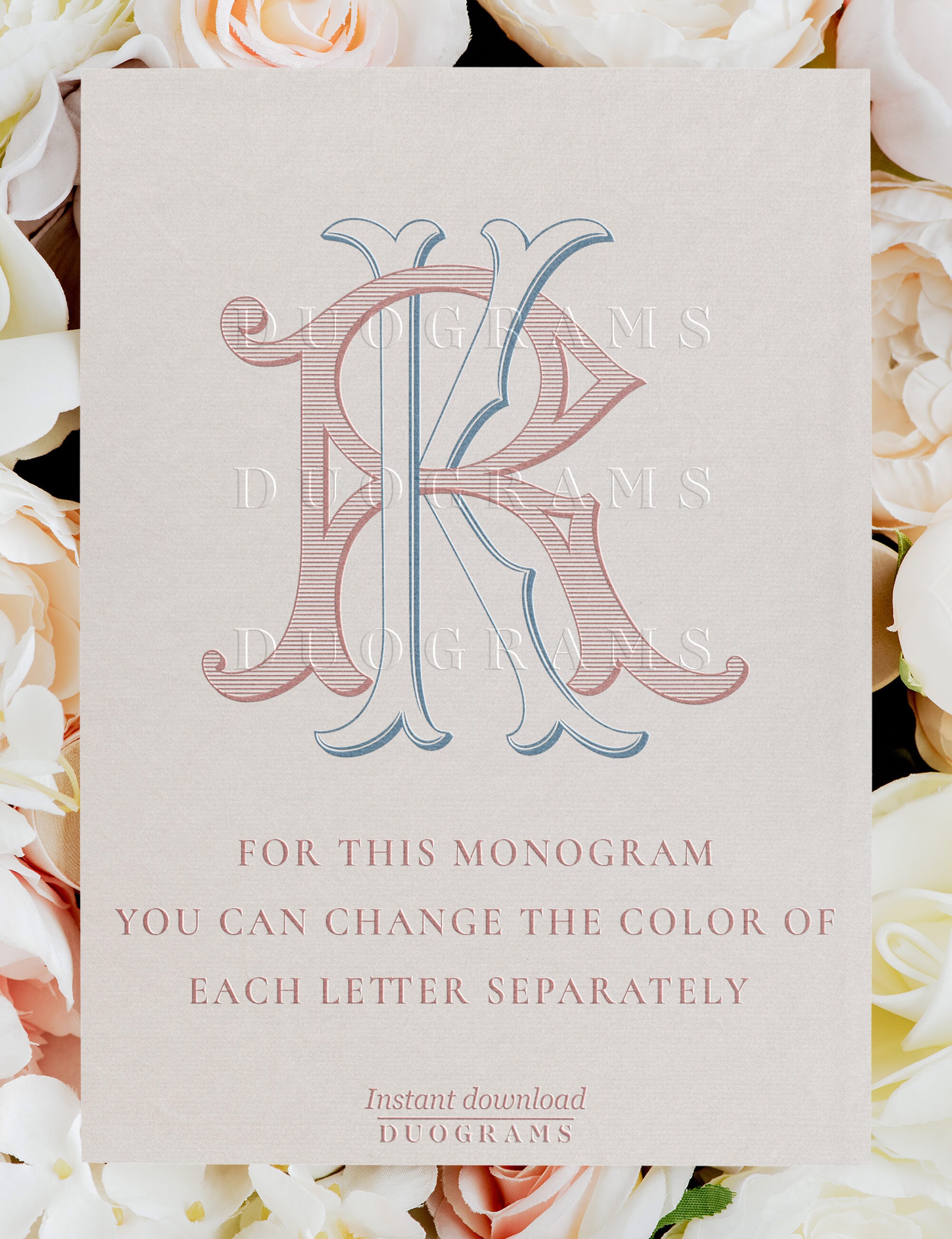 Vintage Wedding Monogram KR RK Digital Download - Etsy