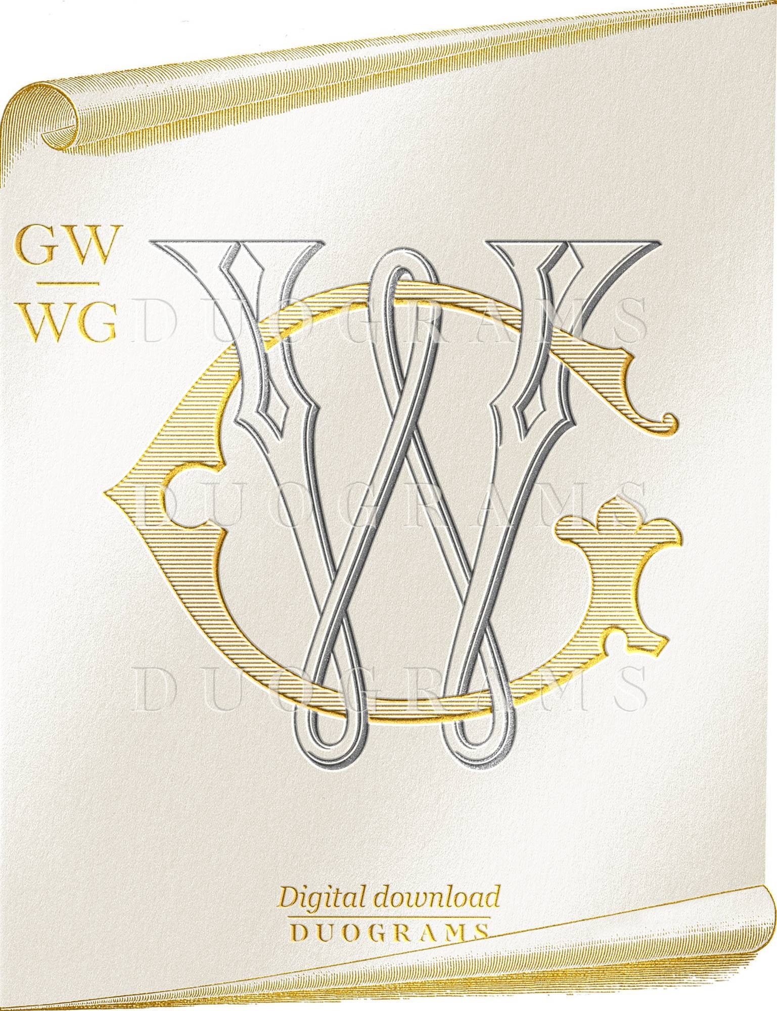 Vintage Wedding Monogram Logo GW Digital Download WG - Etsy