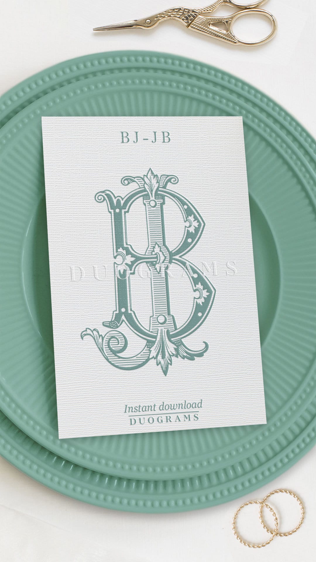 Vintage Monogram BJ or JB Two Letter Monogram Design B J Wedding Logo ...