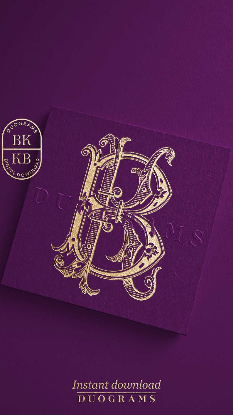 BK KB Vintage Wedding Monogram Logo Design B K 2-letter Monogram K B ...