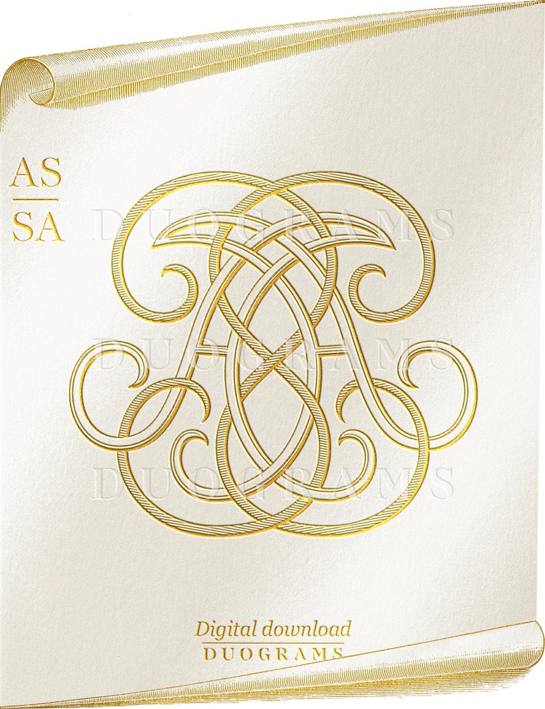 Vintage Monogram - AS - SA - Wedding Monogram - Digital - SVG - Double ...