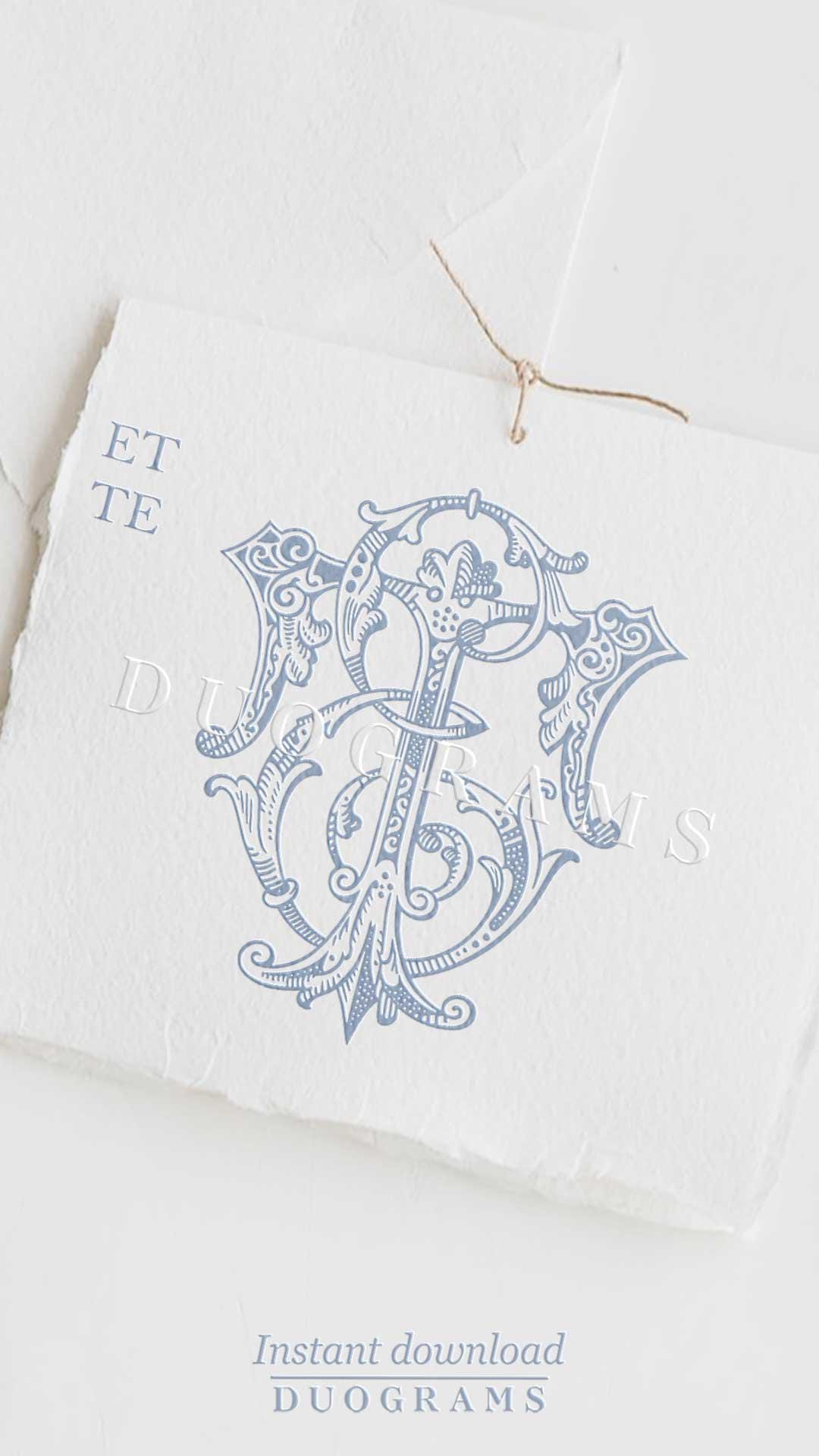 Interlocking Vintage Monogram ET or TE Two Letter Monogram Logo Design ...