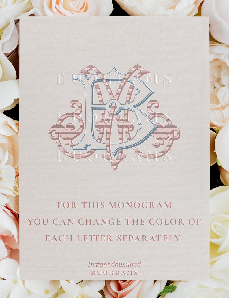 Vintage Wedding Monogram Logo BM MB Duogram B M Intertwined Monogram M ...