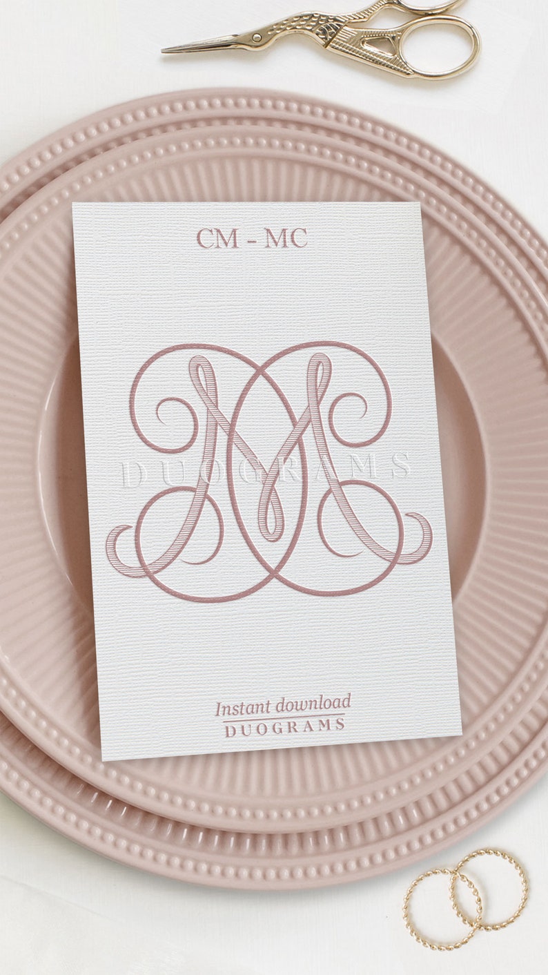 Vintage Monogram Logo Design CM MC Monogram Wreath SVG Digital Download ...