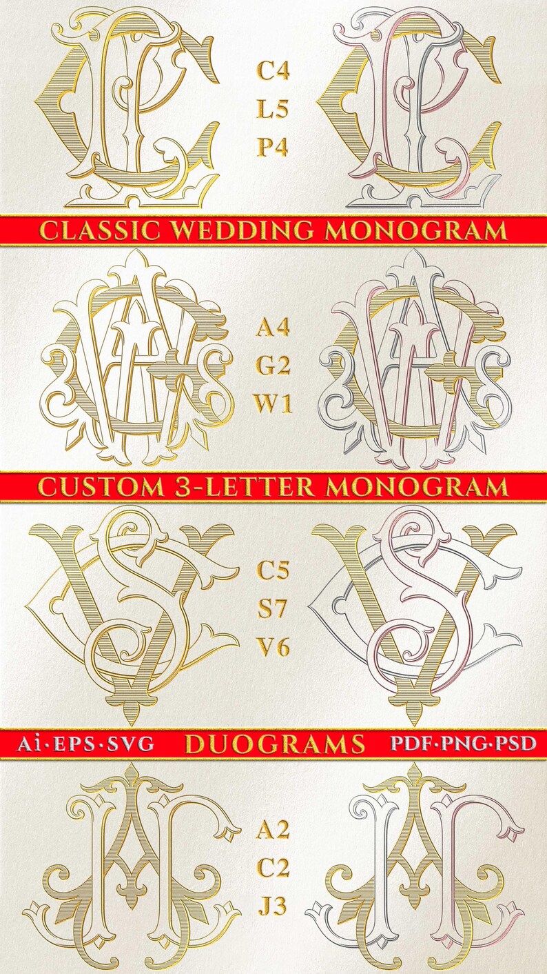 Custom 3-letter Wedding Monogram Logo, Personalized Monogram Design ...