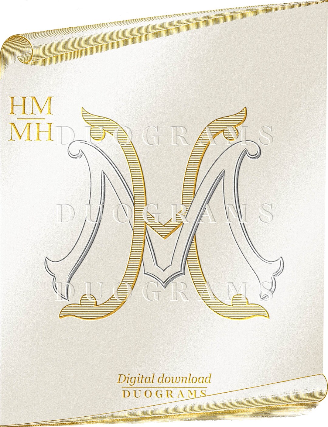 Chic Wedding Monogram Logo HM or MH Two Letter Monogram Design M S ...