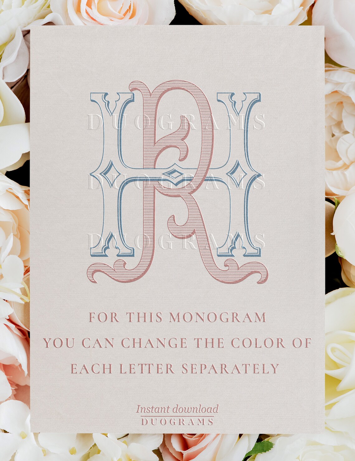 Vintage Wedding Monogram Logo HR RH Duogram H R Intertwined Monogram ...