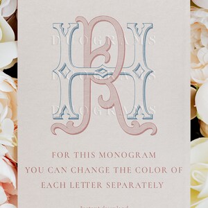 Vintage Wedding Monogram Logo HR RH Duogram H R Intertwined Monogram ...