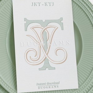 3 Letter Wedding Monogram Logo JKT or KTJ or TJK Interlocked Monogram ...