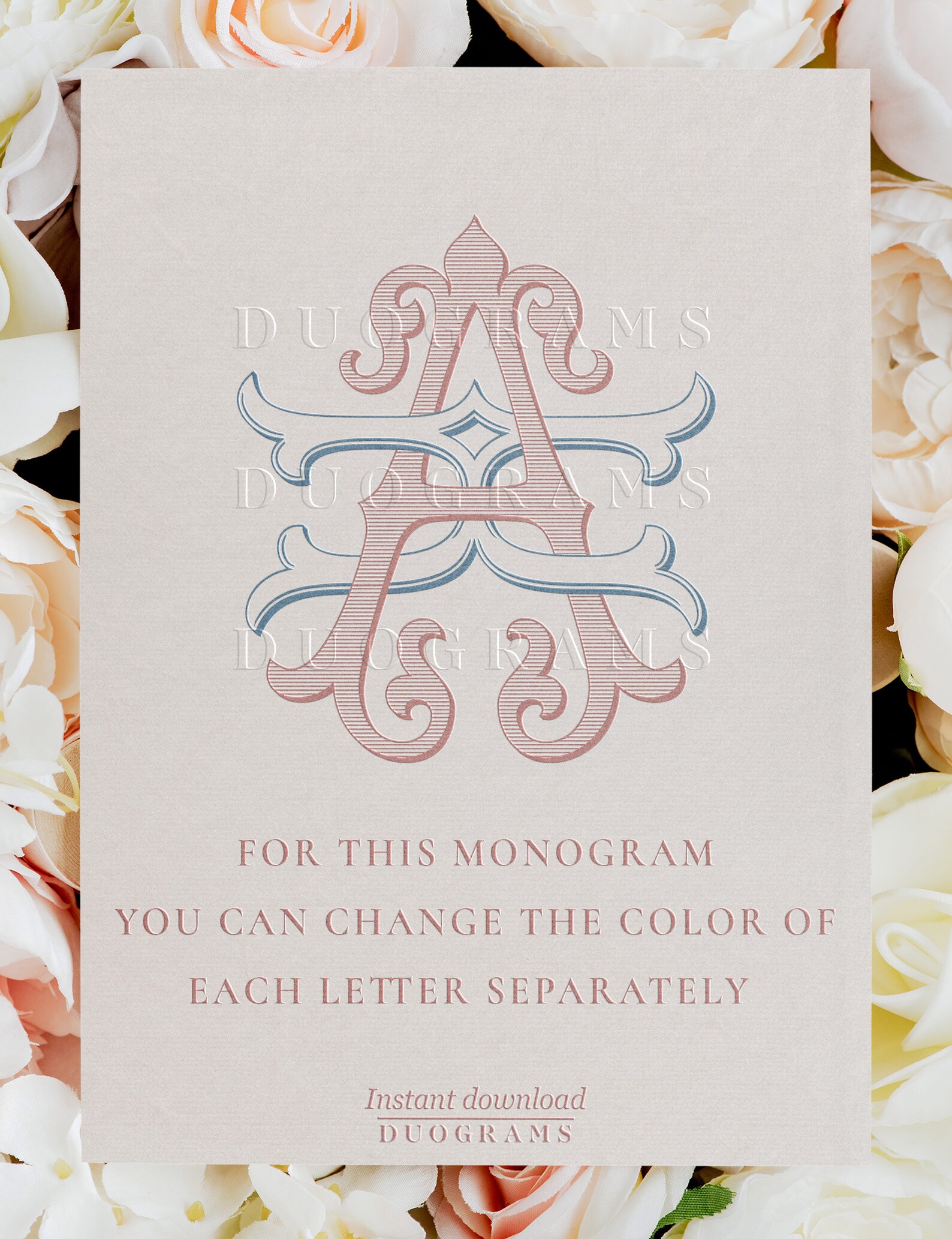 Vintage Wedding Monogram Logo AK KA Duogram A K Intertwined Monogram ...