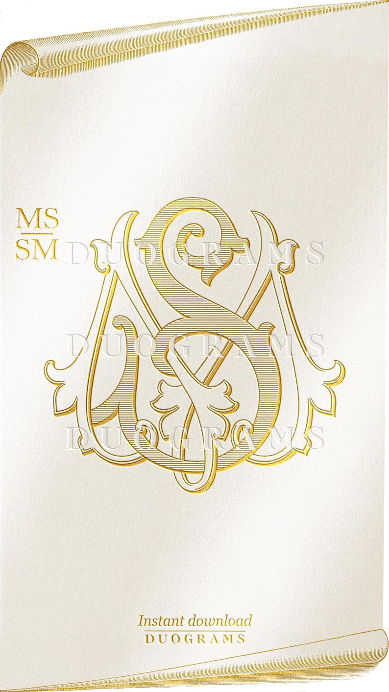 Classic Wedding Monogram Logo Design MS or SM Duogram M S Interlocking Two Letter Monogram S M ...