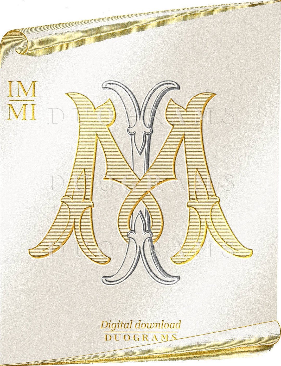 Vintage Monogram Design IM MI Monogram Wreath SVG Digital Download - Etsy