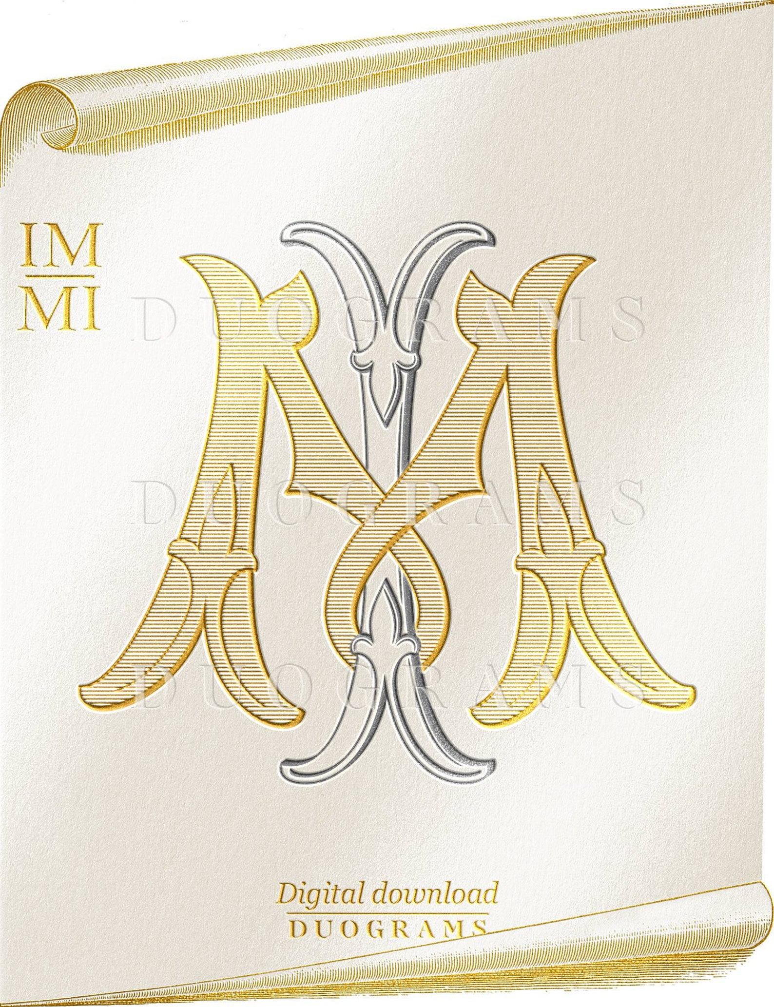 Vintage Monogram Design IM MI Monogram Wreath SVG Digital Download - Etsy