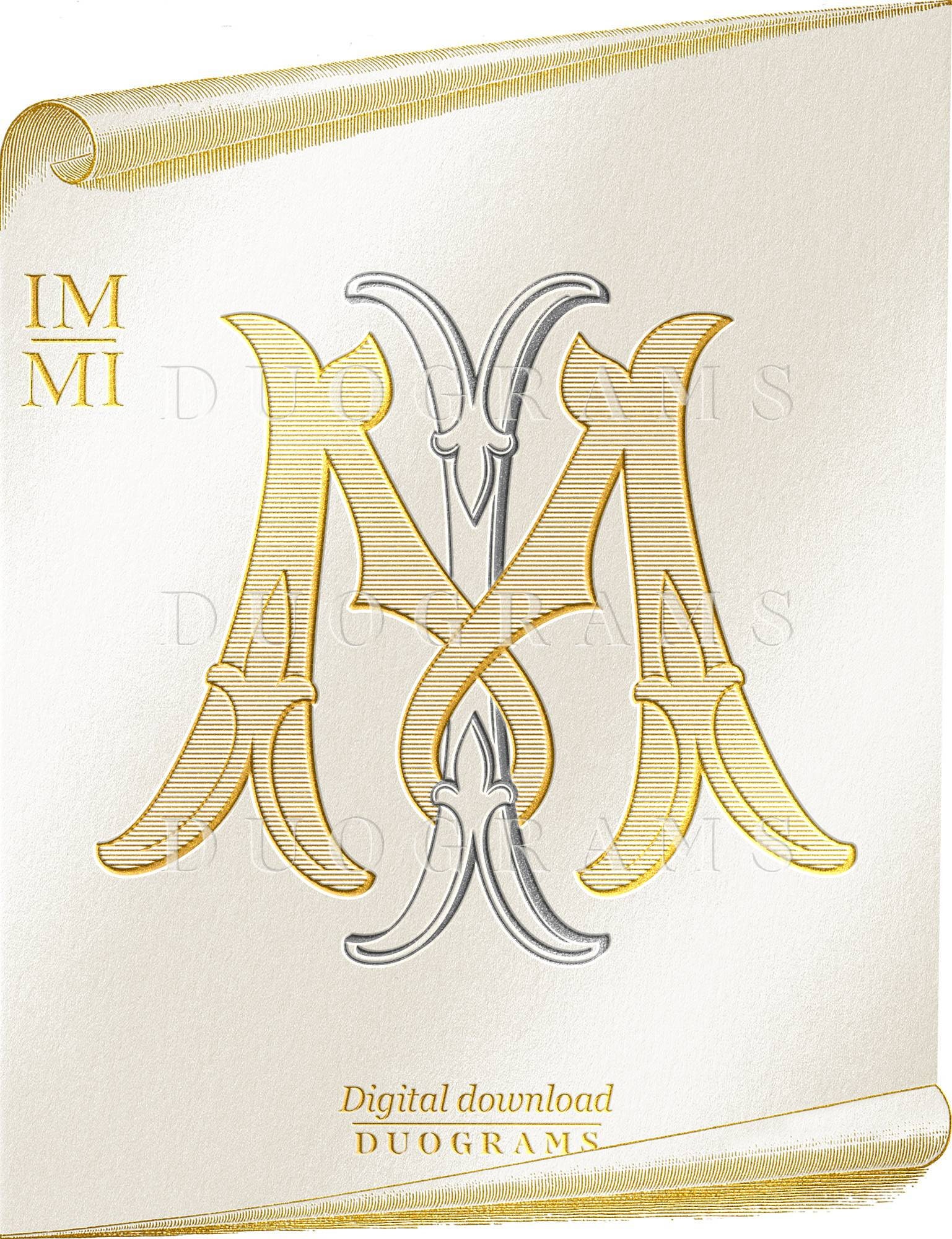 Vintage Monogram Design IM MI Monogram Wreath SVG Digital Download - Etsy