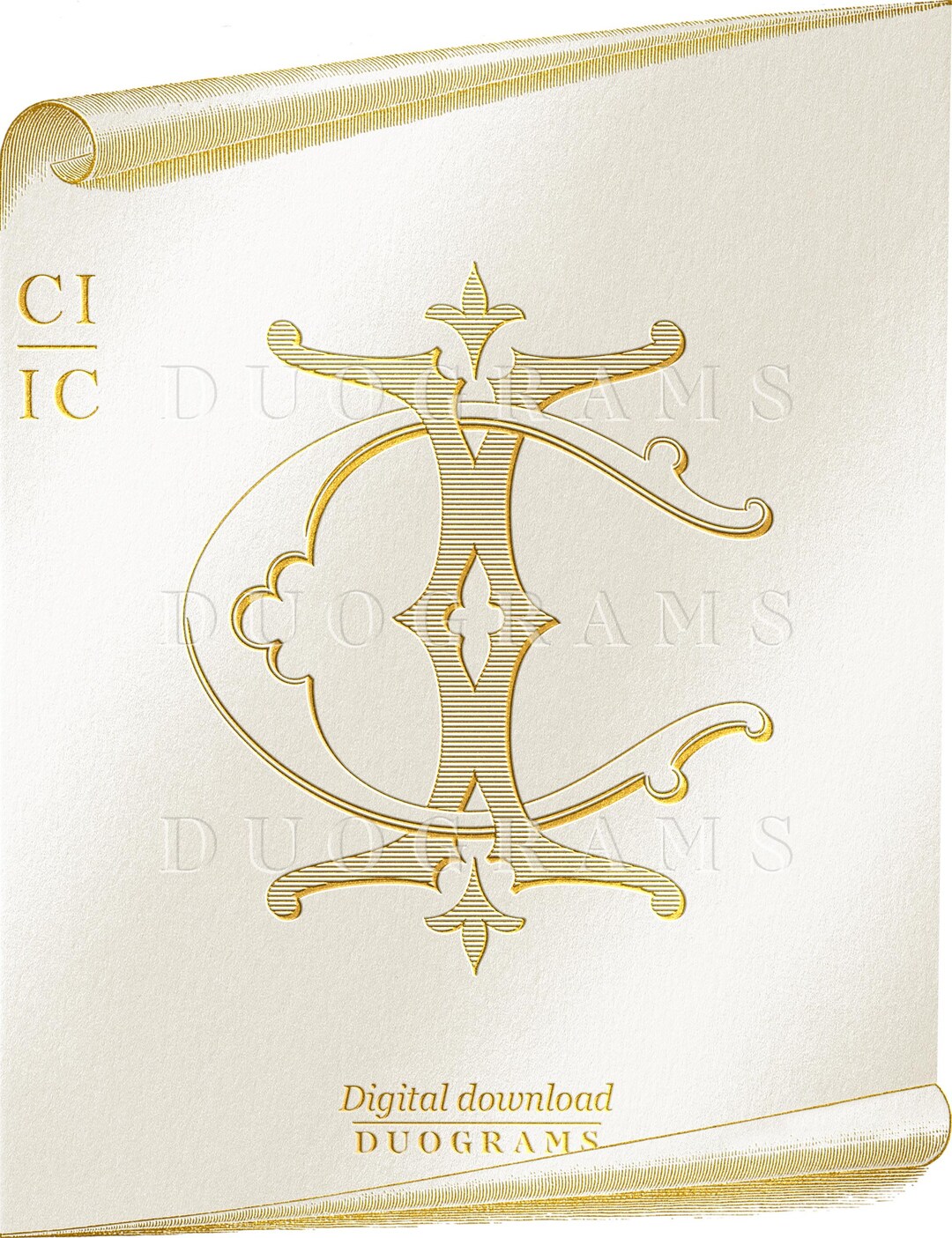 Wedding Monogram Logo Design CI IC Monogram Wreath SVG Digital Download ...