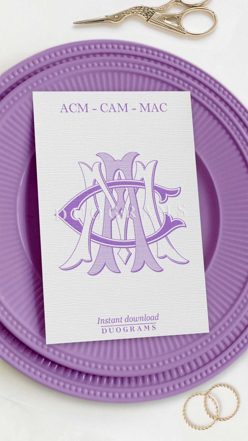 3 Letter Wedding Monogram Logo ACM or MCA or CMA Interlocking Monogram ...