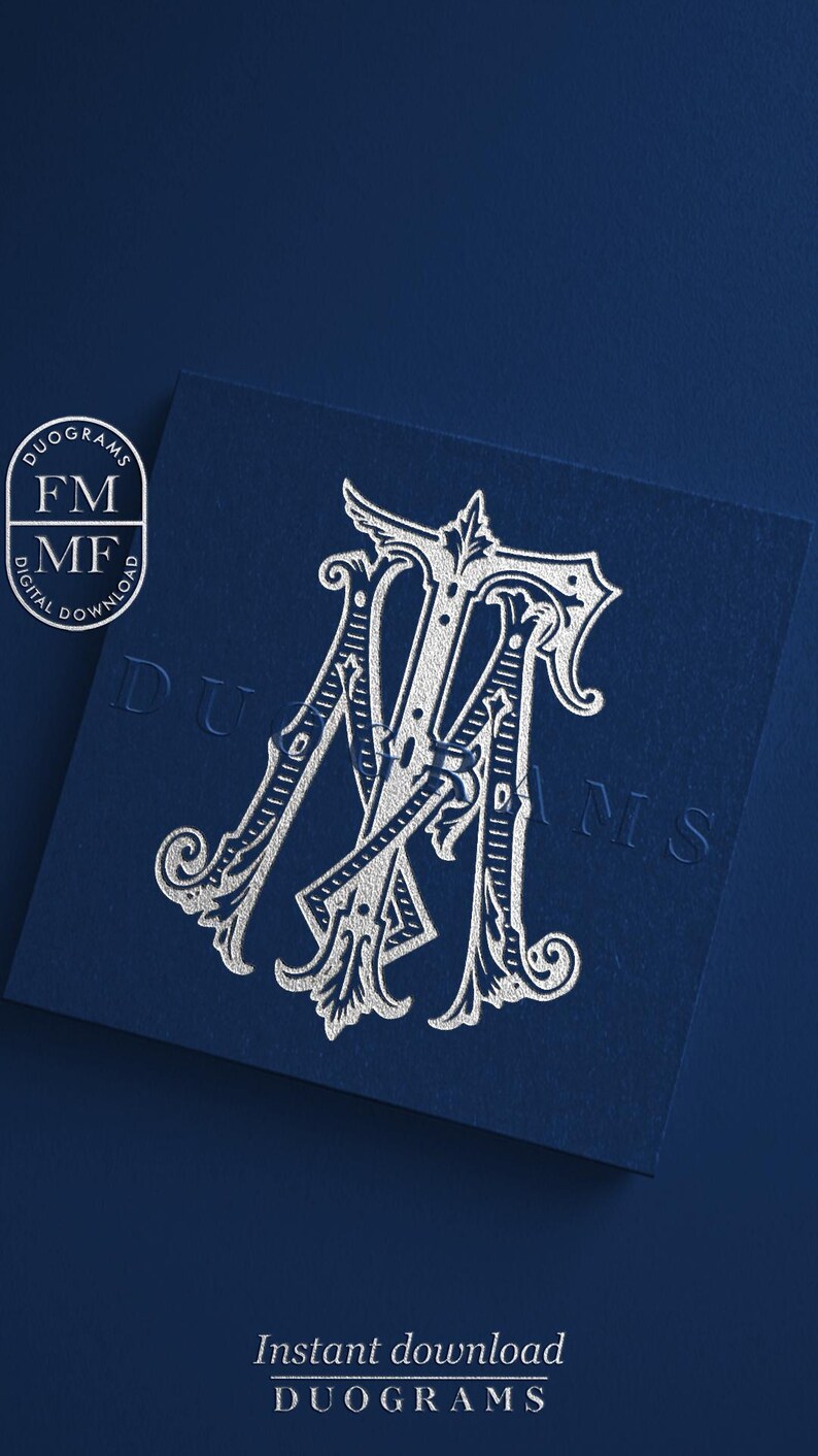 Classic Wedding Monogram Crest Design: FM or MF Initials (SVG & Png ...