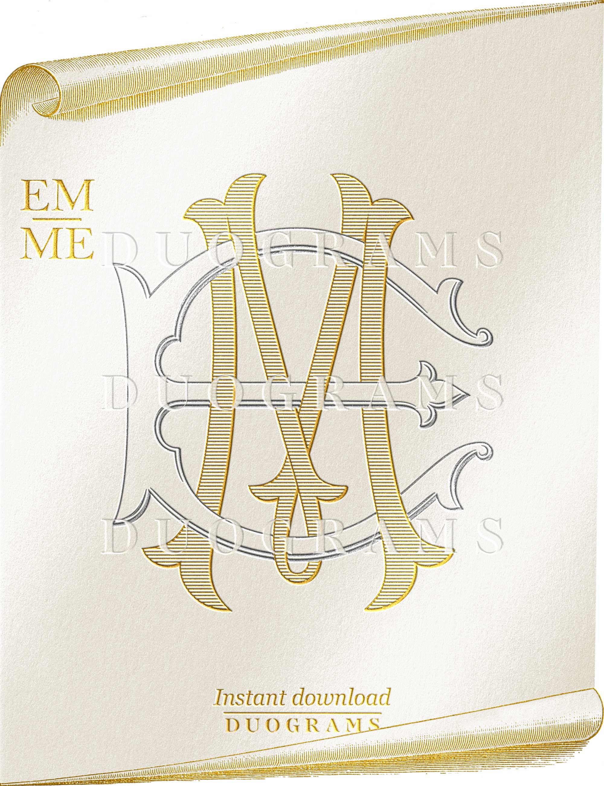 Wedding Monogram Logo EM or ME Two Letter Monogram E M Intertwined ...