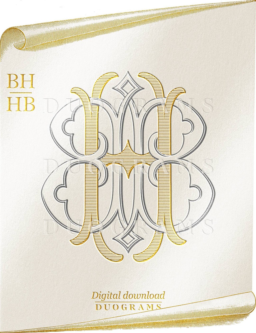 BH HB Vintage Monogram Logo Design SVG Digital Download B H + 2 Free ...