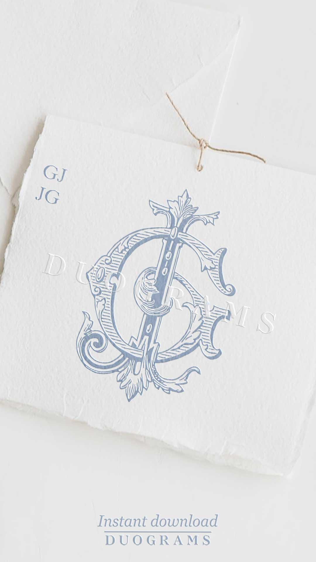 GJ JG Vintage Wedding Monogram Logo Design SVG 2-letter Monogram G J ...