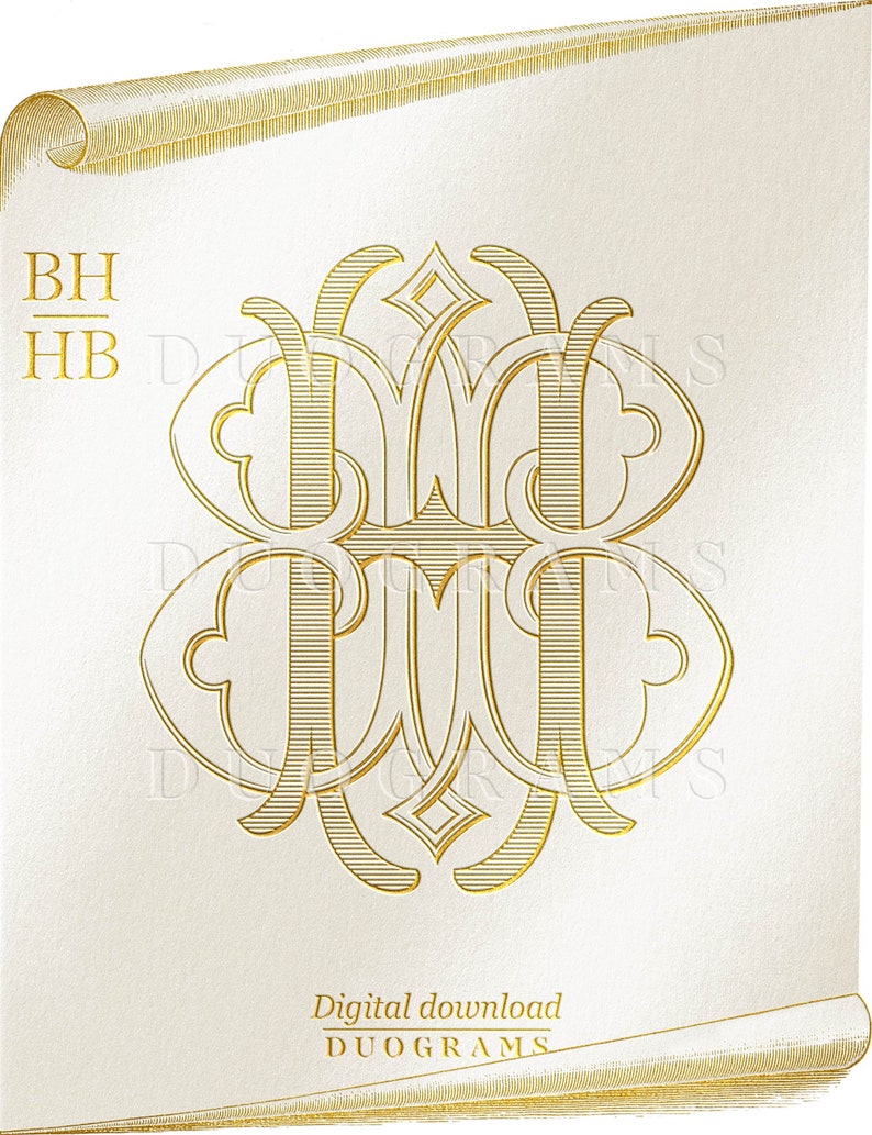 BH HB Vintage Monogram Logo Design SVG Digital Download B H + 2 Free ...