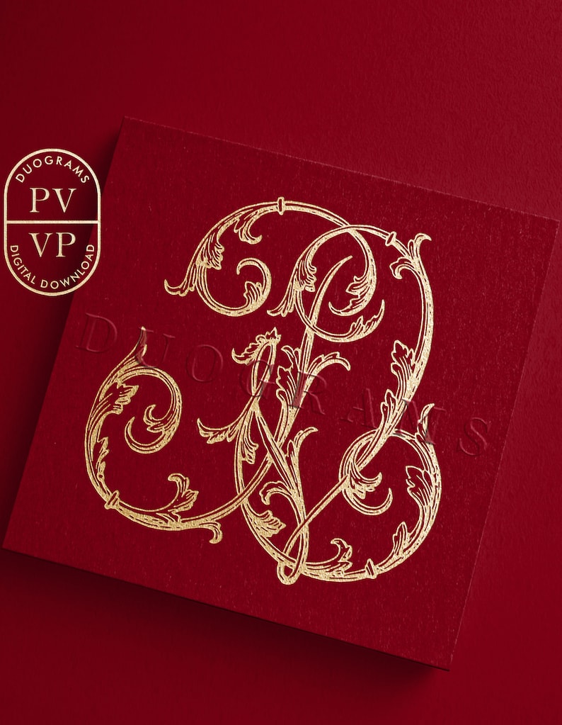 PV VP Vintage Monogram Logo Design P V Digital Download - Etsy