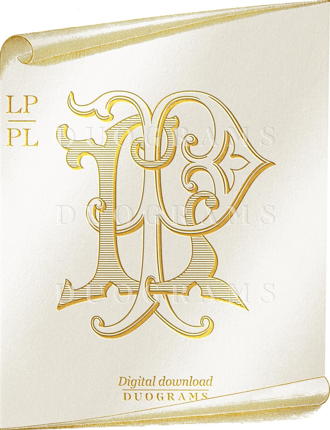 Vintage Wedding Monogram Logo LP PL Duogram L P Intertwined Monogram ...