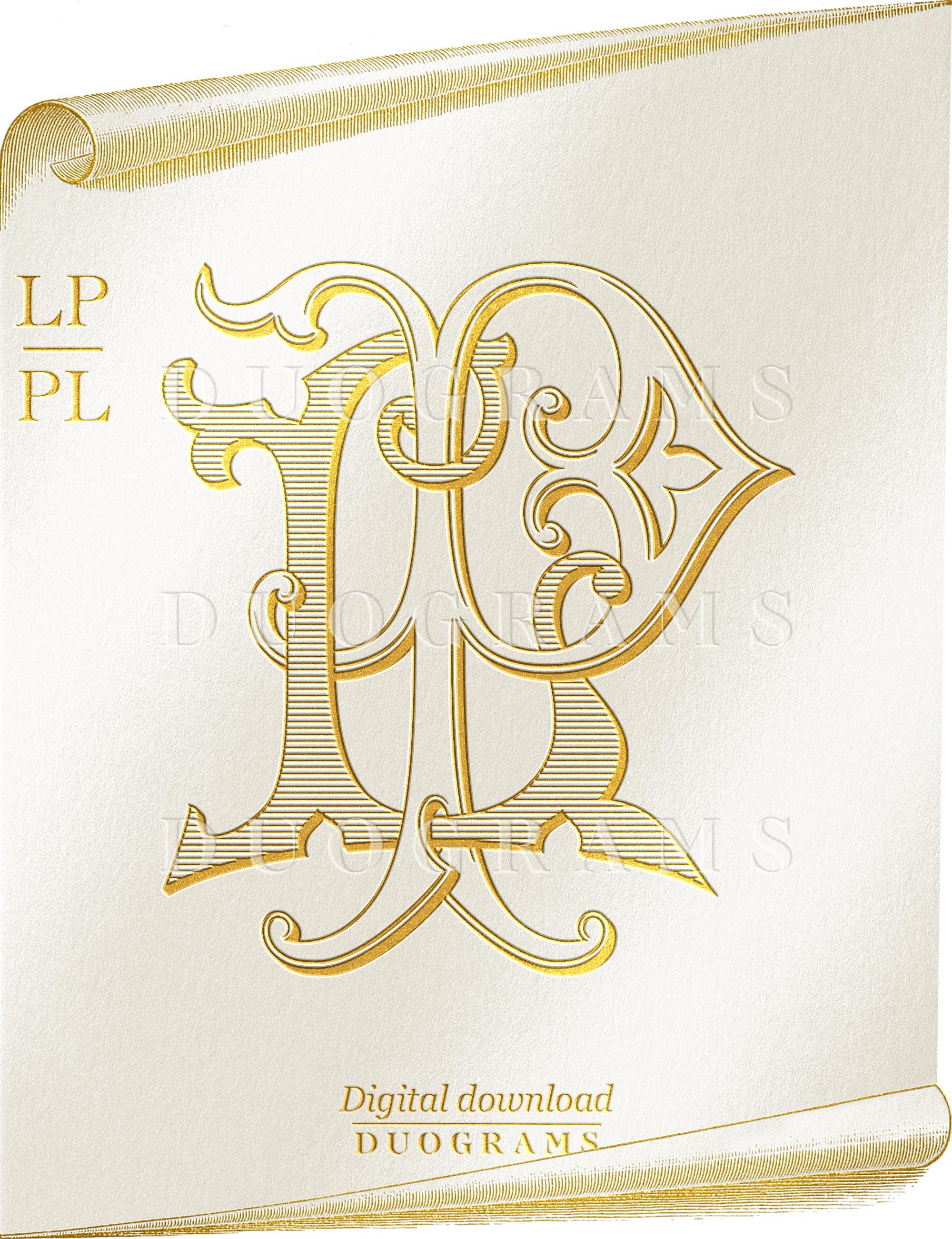 Vintage Wedding Monogram Logo LP PL Duogram L P Intertwined Monogram ...