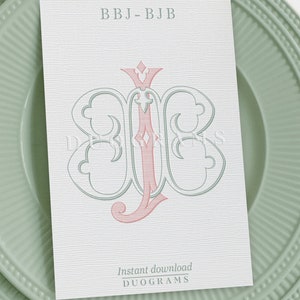 3 Letter Monogram BBJ or BJB or JBB Interlocking Monogram Design B J ...