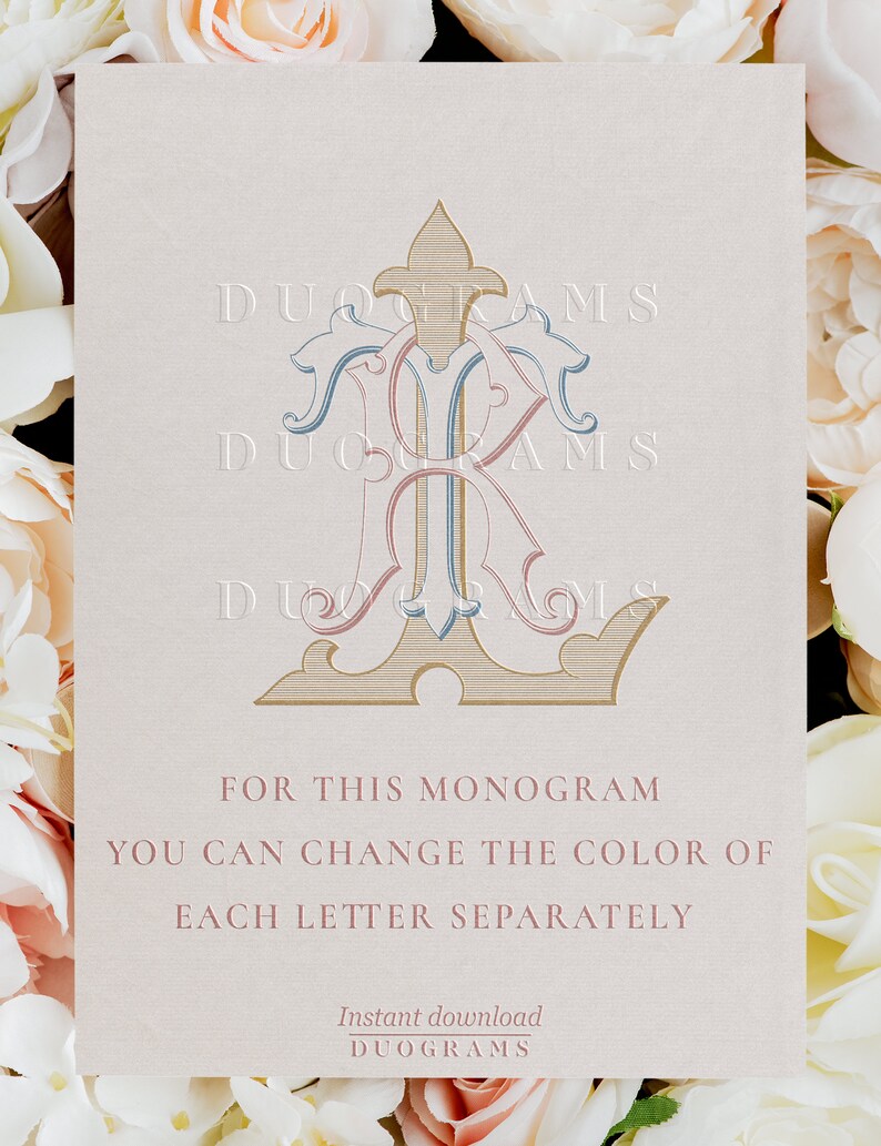 3 Letter Monogram RTL TRL Vintage Wedding Monogram - Etsy