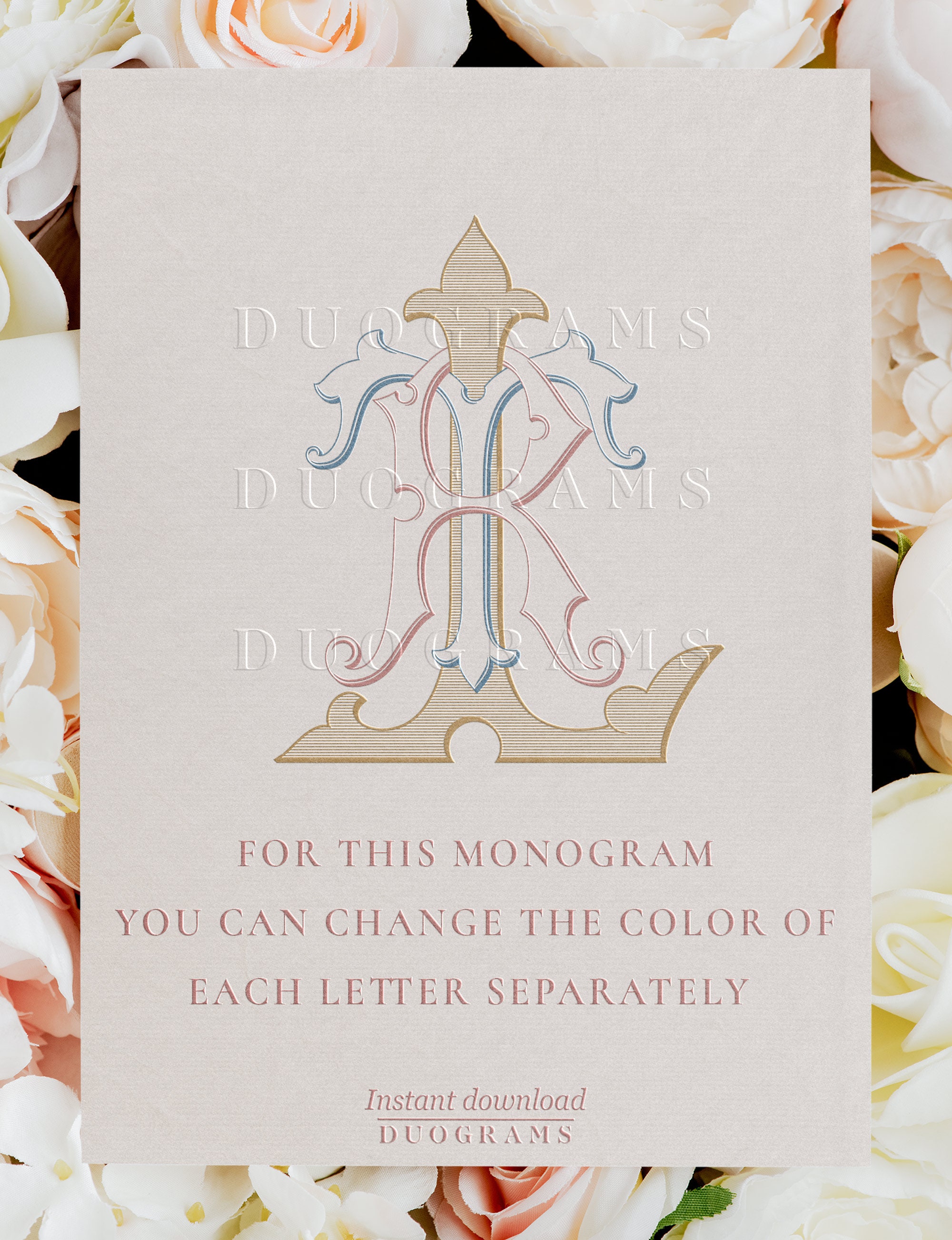 3 Letter Monogram RTL TRL Vintage Wedding Monogram - Etsy