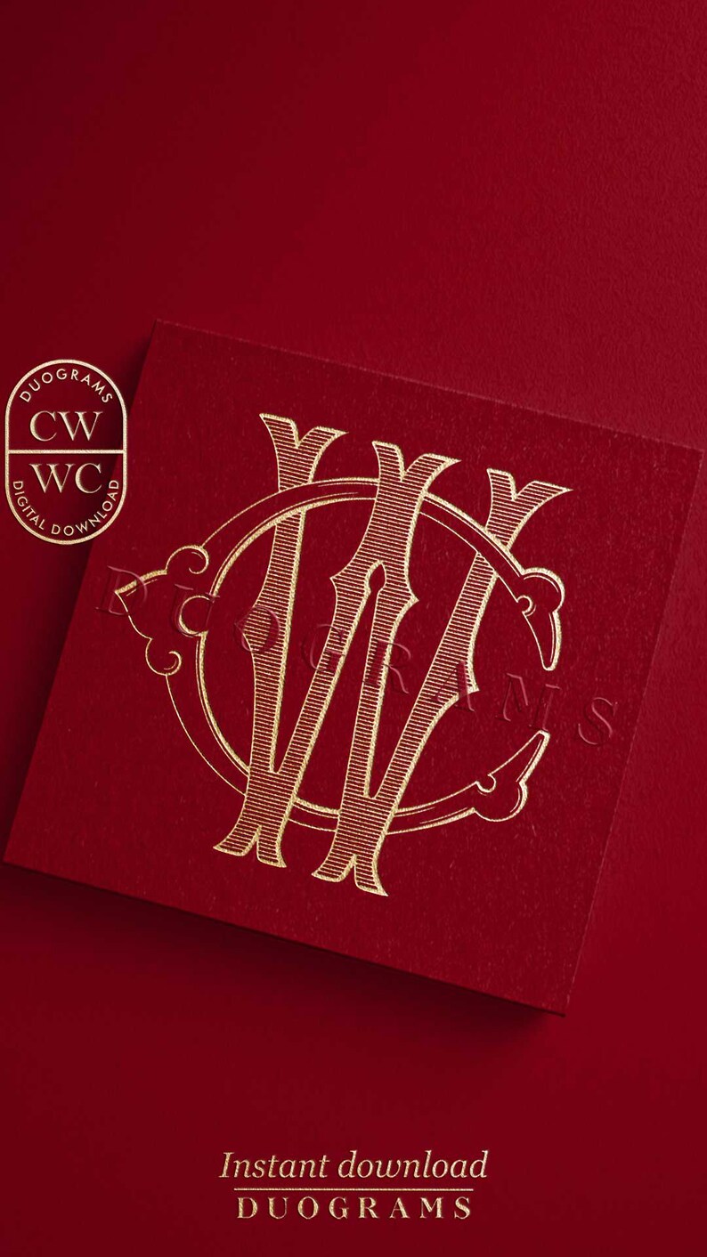 Wedding Monogram CW or WC Two Letter Monogram Logo Design C W Instant ...