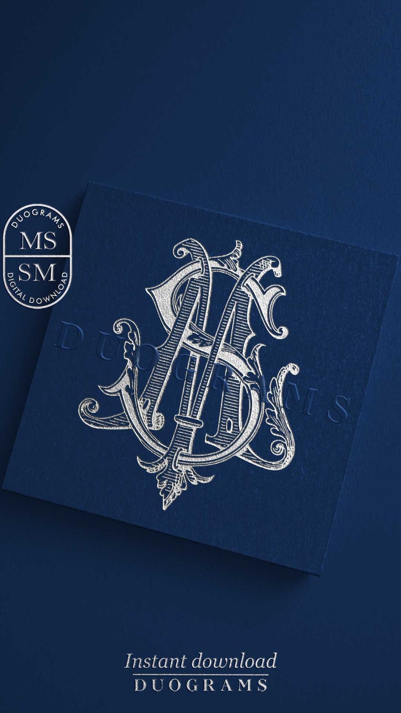 MS SM Interlocking Vintage Wedding Monogram Logo Design M S Two Letter ...