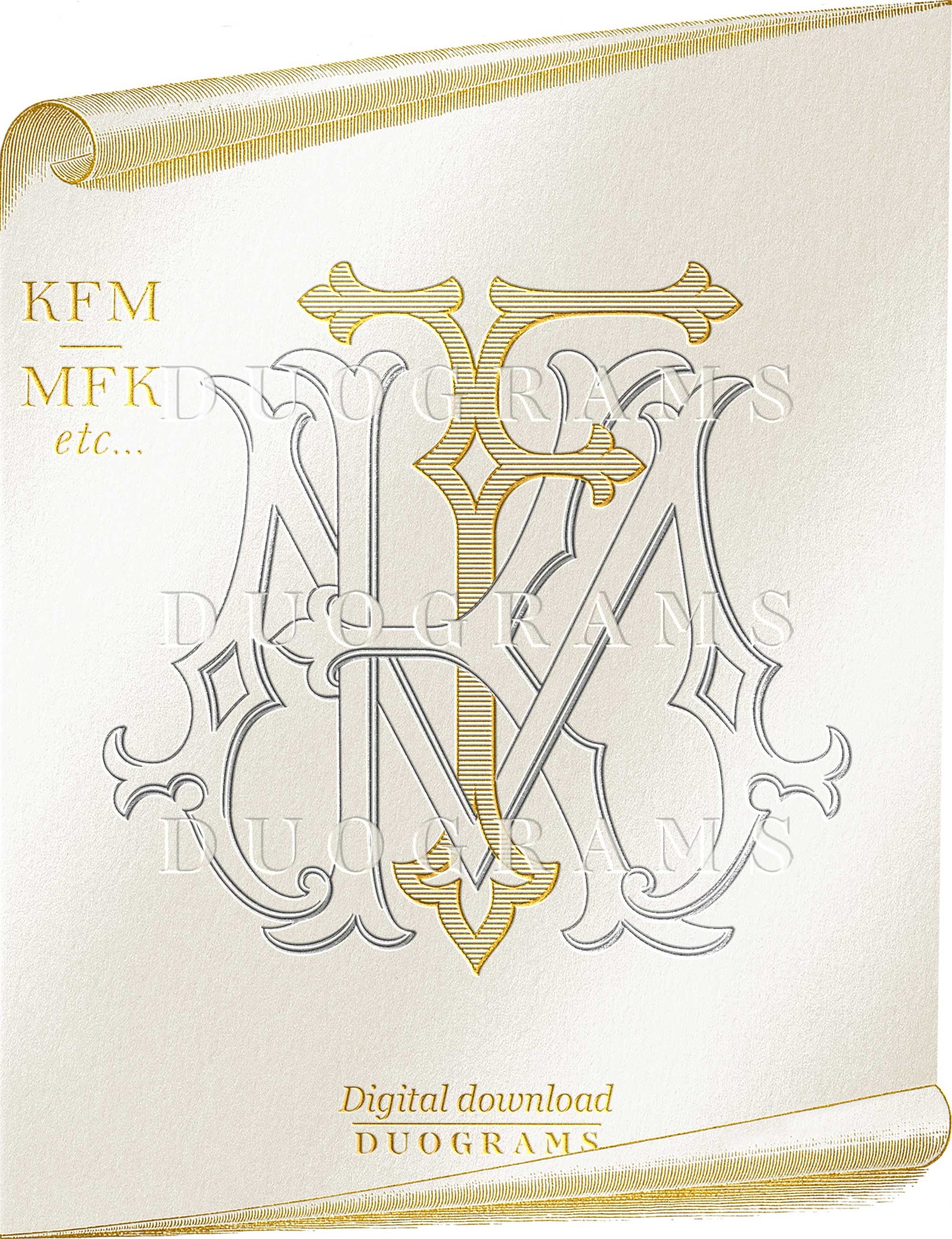 3 Letter Wedding Monogram Logo KFM or MFK or FKM Interlocking Monogram ...