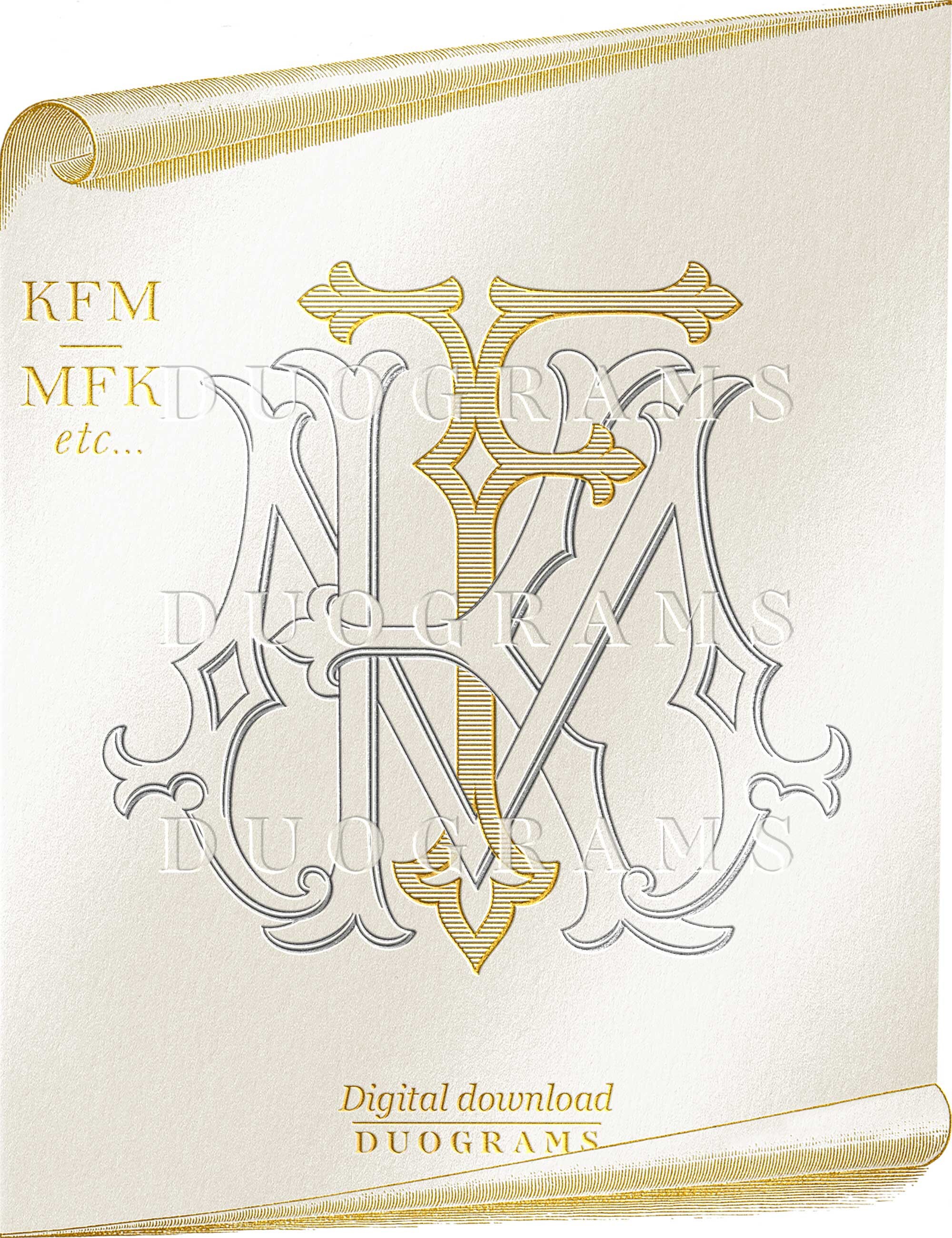 3 Letter Wedding Monogram Logo KFM or MFK or FKM Interlocking Monogram ...