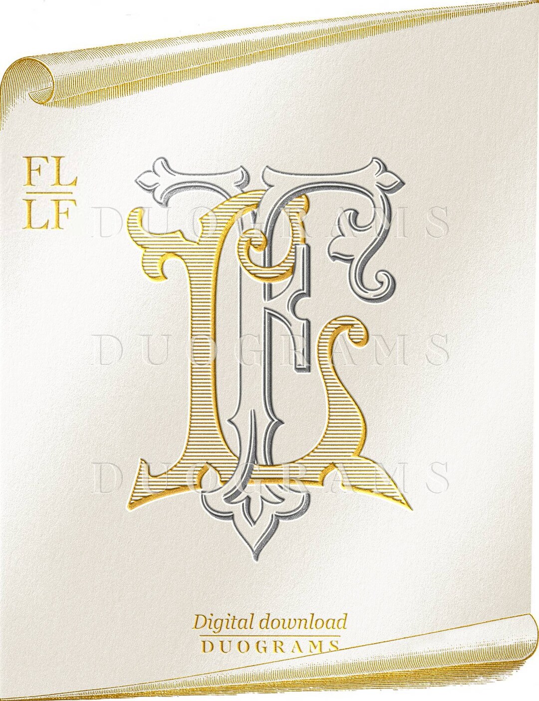 FL LF Vintage Wedding Monogram Logo Design F L Digital Download + 2 ...
