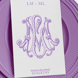 Vintage Wedding Monogram Logo LM or ML Two Letter Monogram, SVG & Png ...