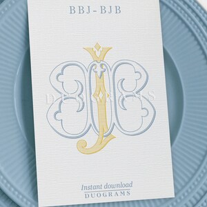3 Letter Monogram BBJ or BJB or JBB Interlocking Monogram Design B J ...