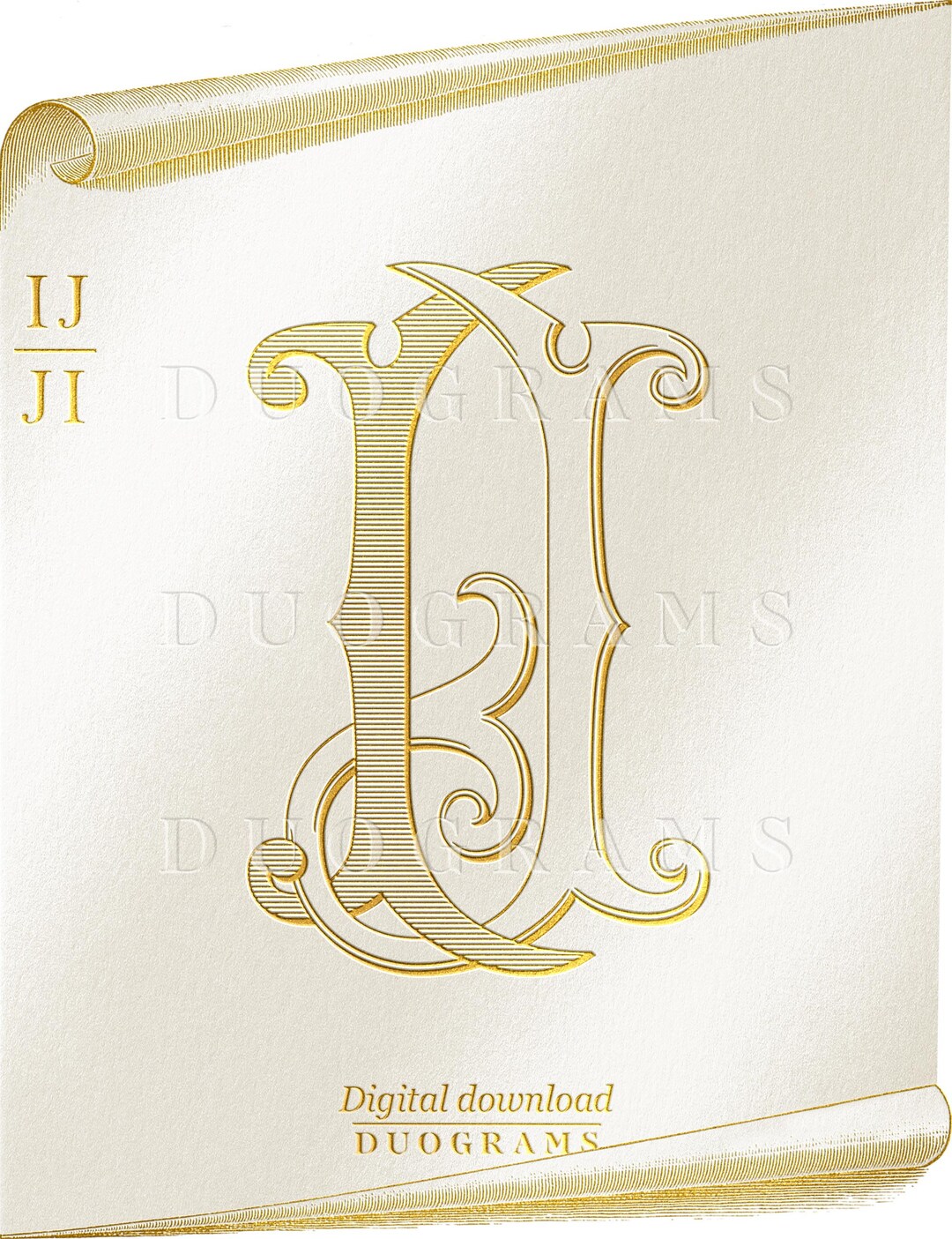 Vintage Wedding Monogram Logo IJ JI Duogram I J Intertwined Monogram ...
