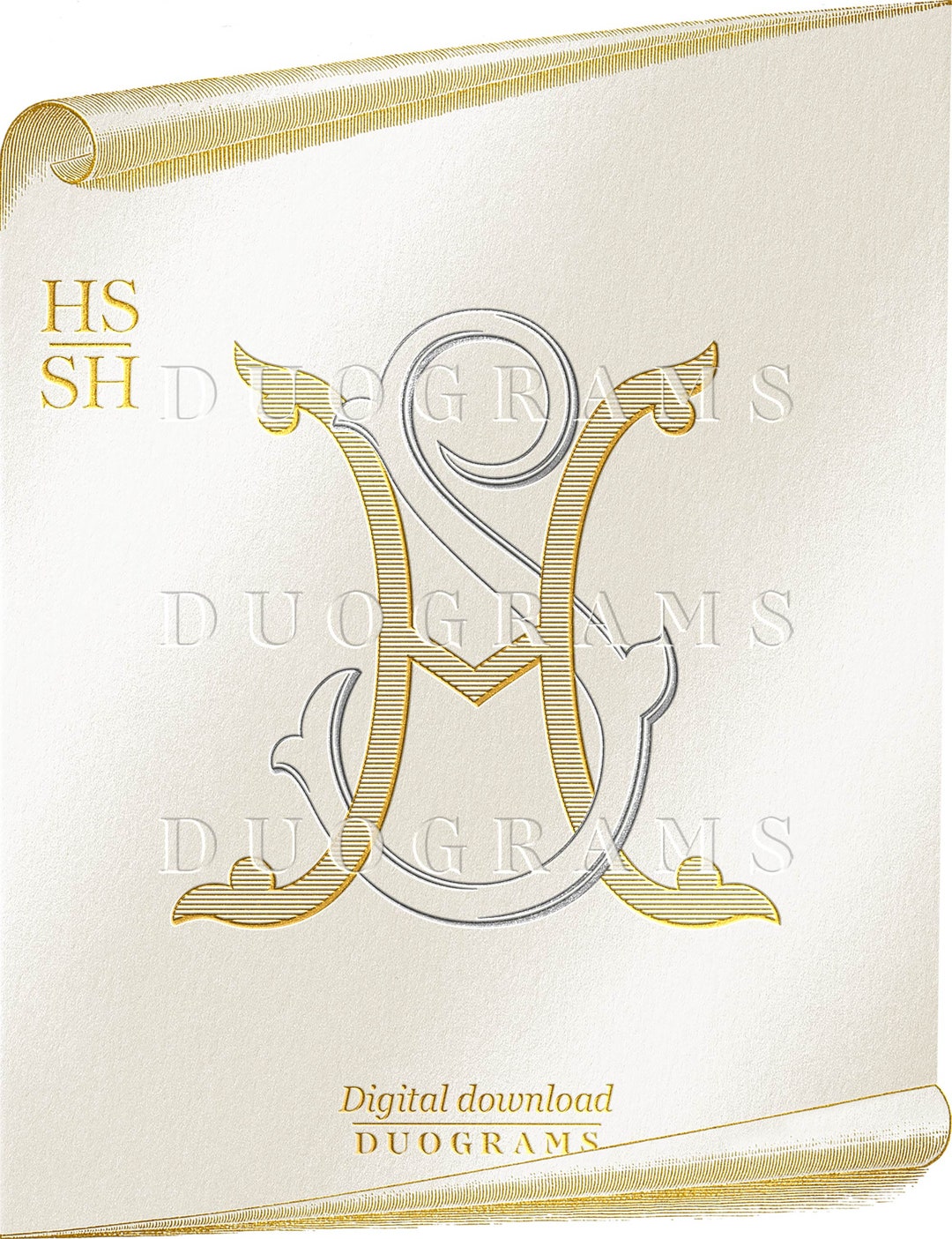 Elegant Wedding Monogram Logo HS or SH 2 Letter Monogram Design H S ...