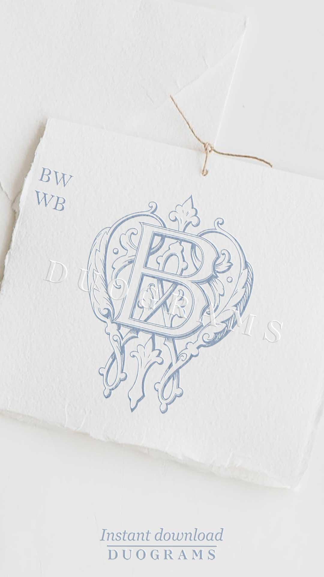 BW WB Vintage Wedding Monogram Logo Design SVG Two Letter Monogram B W ...