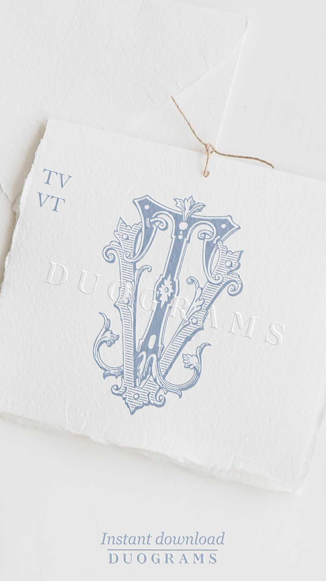 TV VT Vintage Wedding Monogram Logo Design SVG 2-letter Monogram T V ...