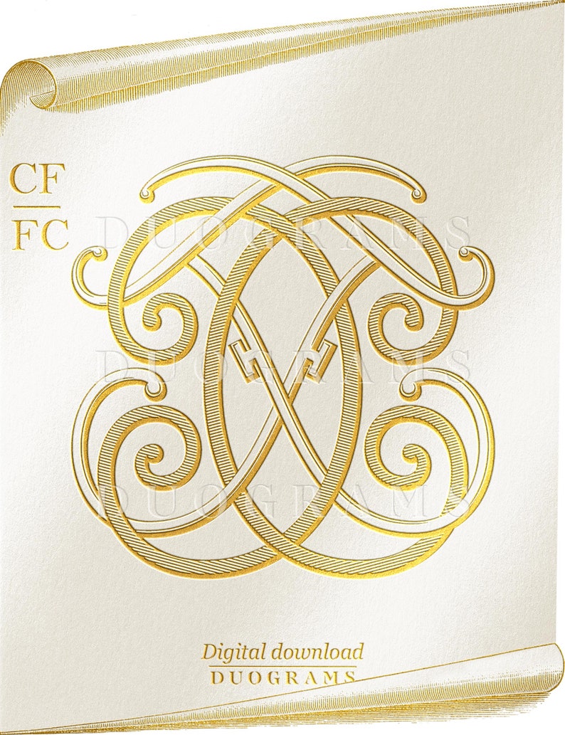 Wedding Monogram - CF - FC - Digital - Interlocking Monogram - Vintage ...